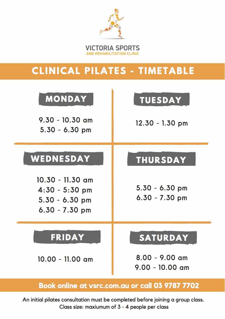 Pilates Timetable | Victoria Sports and Rehabilitation Clinic Mount ...