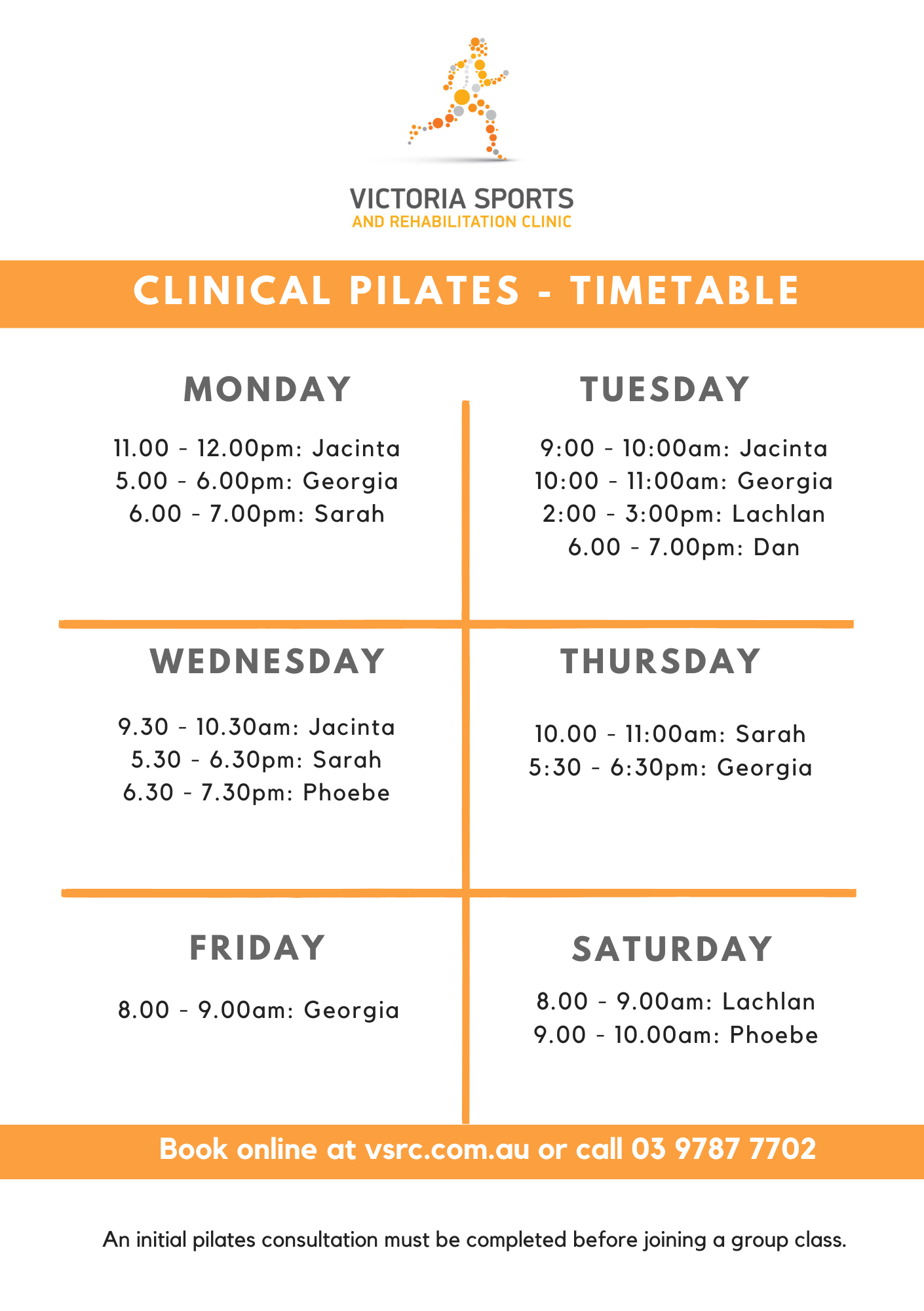 Pilates Timetable (1) | Victoria Sports and Rehabilitation Clinic Mount ...